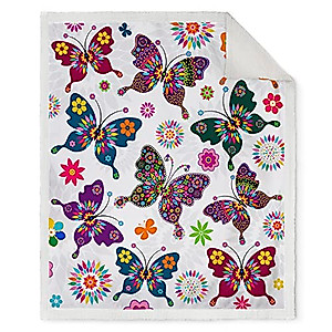 Jekeno Butterfly Gifts Blanket for Women - Super Soft Warm Cozy Fuzzy Plush Colorful Butterflies Pattern Sherpa Throw Blankets for Christmas Teens Kids Girls Adults Men Best Friend Birthday 50"x60"