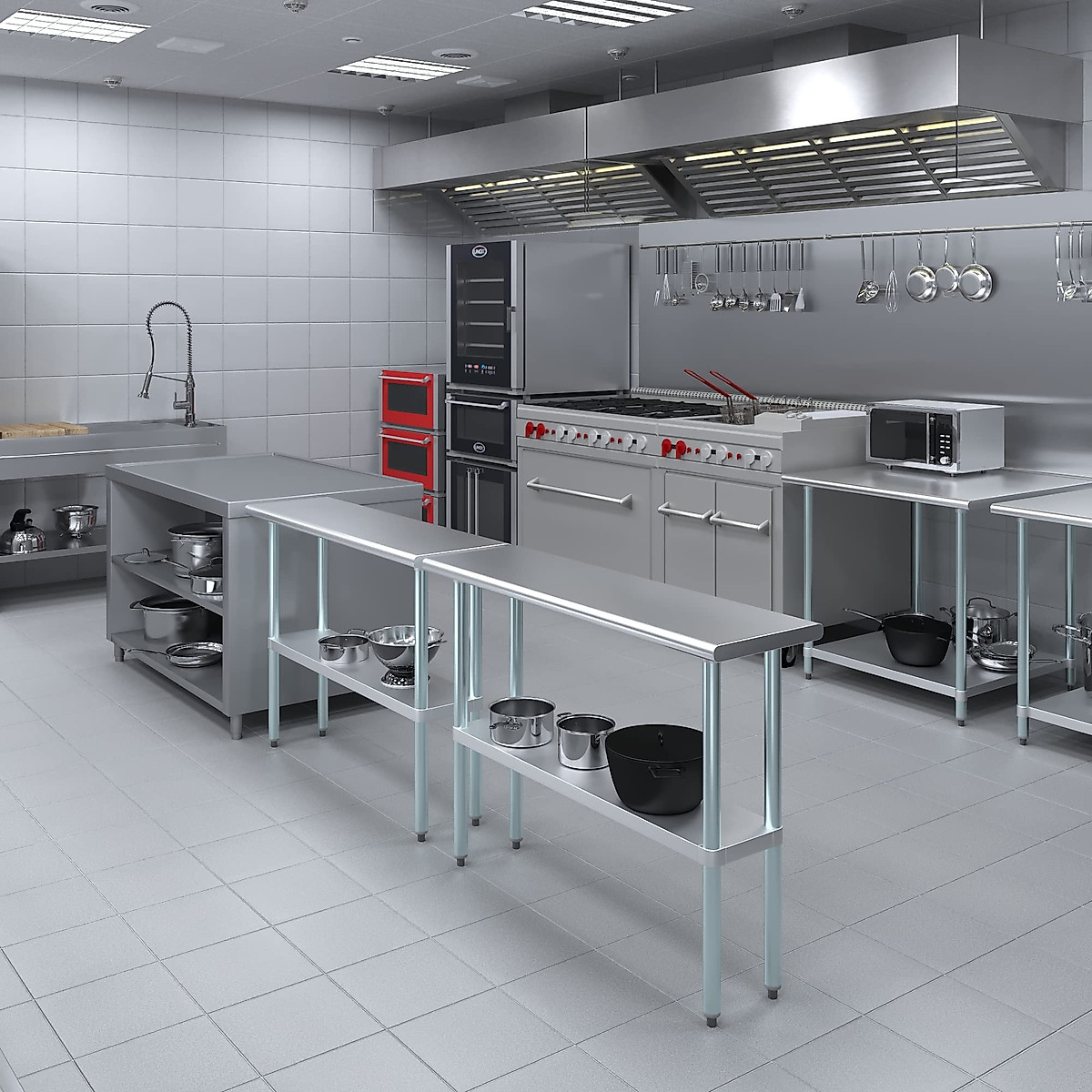 AmGood 14 in. x 48 in. Stainless Steel Work Table | Metal Kitchen Food Prep Table | NSF