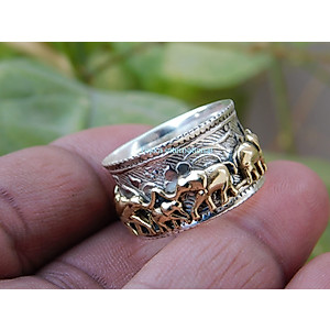 Spinner Ring, Elephant Design Spinner Band Ring, 925 Sterling silver, Handmade Silver Band Elephant Spinner Ring, thumb Ring, worry ring for animal spinning men women, BY TEJIKA (11)