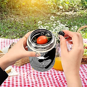CUPADA Pop Art Cat Food Jar, Black White Stripe Insulated Hot Food Jars Vacuum 17OZ with Folding Spoon for Work Trip Picnic Camping