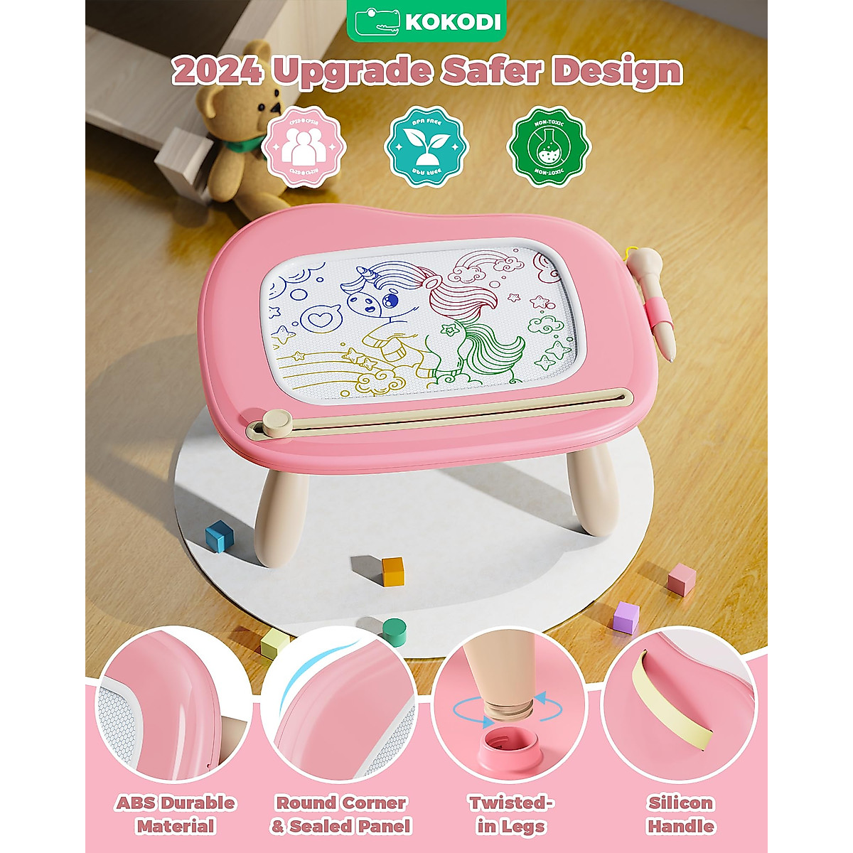 KOKODI Toys Gifts for 1 2 3 Years Old Girl, Sturdy Magnetic Drawing Board Sketch Doodle Pad, Educational Learning Birthday Easter Gifts Basket Stuffers for Kids Toddler - Left Hands Friendly