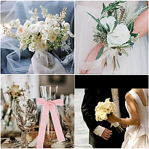 Pink & Cream Chiffon Ribbon for Gift Wrapping, 1.5 Inch × 8 Yards Pink Ribbon for Wedding Party Decorations, Flower Bouquet Wrapping Pink Bows Making（4 Rolls ）