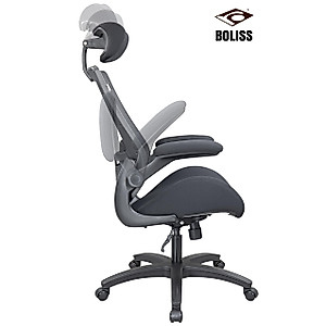 BOLISS Office Chair,with Thicken Seat Cushion Waist Support Adjustable Headrest Flipped Arms Erogonomic Office Desk Chair,Suilt for Home and Office-Gry