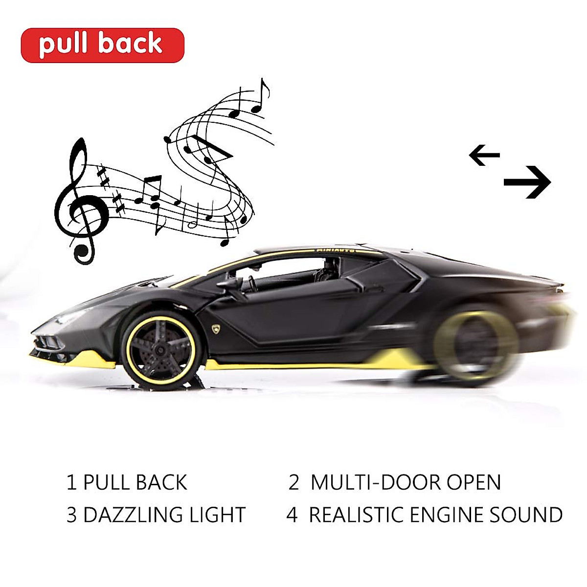 BDTCTK 1/24 Centenario LP770-4 Casting Model Car, Zinc Alloy Pull Back Toy car with Sound and Light for Kids Boy Girl Gift(Black)