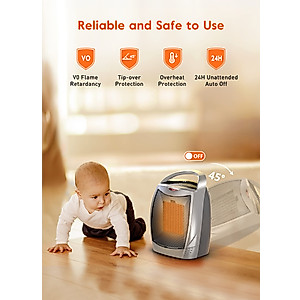 GiveBest Space Heaters for Indoor Use, Portable Heater with Thermostat, 1-12H Timer, Eco Mode, 1500W PTC Ceramic Fast Safety Heat for Office Bedroom Home