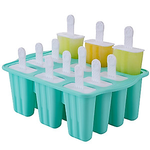 Popsicle Molds, 12 Pieces Silicone Ice Pop Molds Popsicle Mold Silicone BPA Free Reusable Sticks Easy Release Ice Pop Make (12 Cavities, Green)
