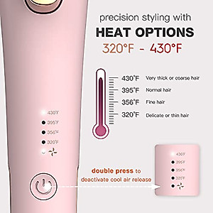 MIRACOMB Cool Air Curler Titanium Curling Wand 2 in 1 Hair Flat Iron 1” Styler for Loose Curls and Straight Styles, Max 430F, Auto Off, Dual Voltage, Pink (Package May Vary)