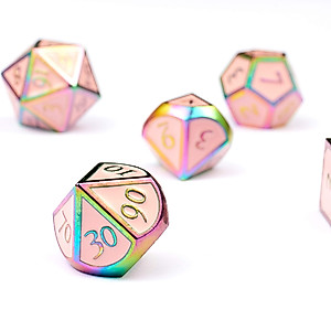 DND Metal Game Dice Set Cream Pink with Rainbow Edge 7pcs Set for Dungeons and Dragons RPG MTG Table Games D4 D6 D8 D10 D12 D20