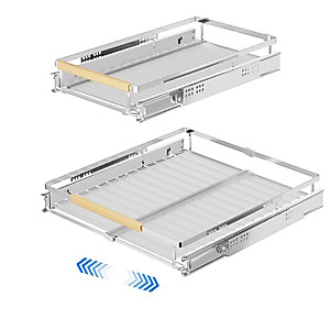 MIYUPTC Expandable Slide Out Cabinet Drawer, Pull Out Wire Basket Cabinet Organizer – Heavy Duty Anti Rust Slide Pull Out Drawers for Kitchen Cabinets, 12''-18.2''W x 16.9''D, 2 Pack