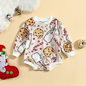Cevoerf Infant Baby Girl Boys Christmas Outfit - Oversized Xmas Cookie Print Romper Sweatshirt Christmas Clothes