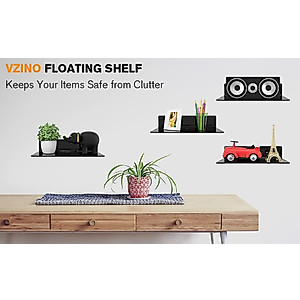 VZINO Small Adhesive Wall Shelf Set of 4, No Drill Acrylic Floating Shelves for Expand Space, Preppy Room Decor, Small Display Shelf for Smart Speaker /Action Figures with Cable Organizer