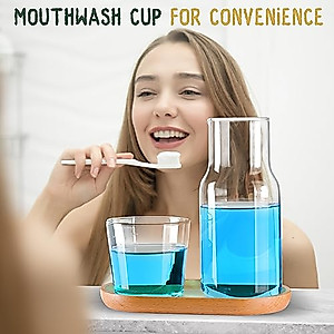 Bedside Water Carafe and Glass Set, 550ml Clear Glass Juice Water Pitcher, Night Water Carafe with Cup Set for Bedroom Nightstand, Wooden Pallet Included