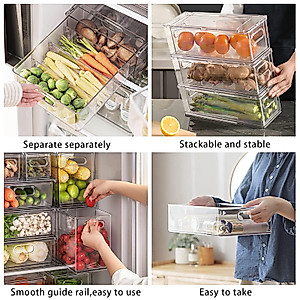 Mano Fridge Drawer Pull Out Stackable Bins with Handle Clear Refrigerator Drawers Organizer Food Storage Container Box with Dividers Plastic Produce Saver for Pantry, Cabinet, Kitchen, Clothes（4Pack）