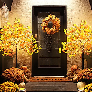 Ruidazon 4 FT Prelit Fall Lighted Ginkgo Tree with 140 LEDs Timer Fall Tree with Lights & 8 Flashing Modes Autumn Decoration for Home Wedding Indoor Outdoor Thanksgiving Halloween Christmas Decor