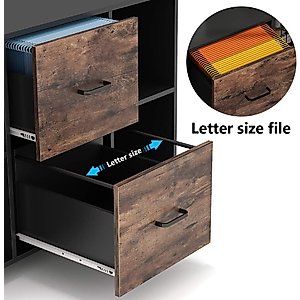 Tribesigns 2 Drawer File Cabinet, Large Mobile Lateral Filing Cabinet for Letter Size, Printer Stand with Storage Shelves and Rolling Wheels for Home Office (Black/Rustic)