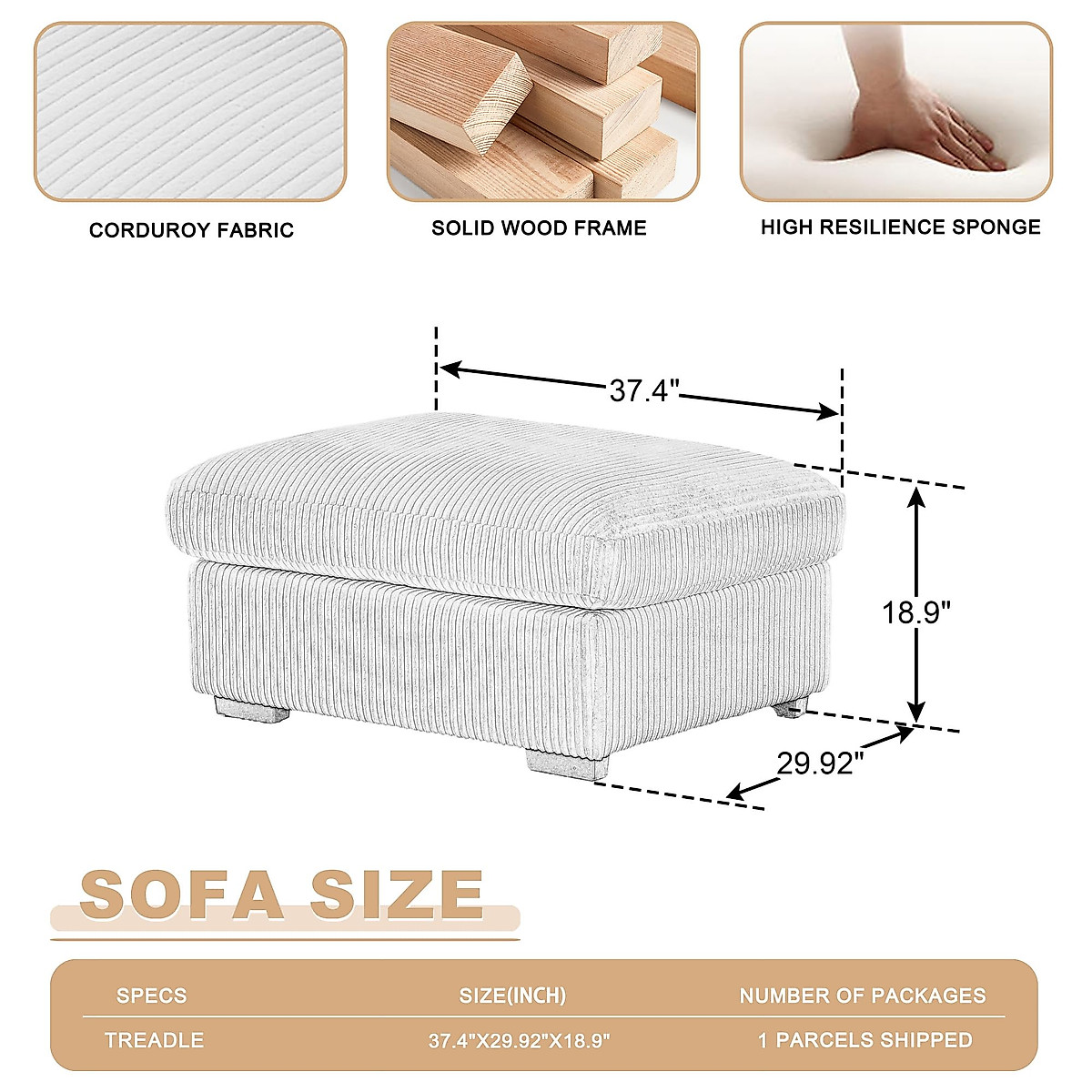 130" Oversized Sectional Sofa,Ultra-Soft L Shaped Couch for Living Room,Cloud Modular Sofa Couch with Zipper Back&Seat Cushion,Deep 4 Seat Sofa Sleeper with Movable Ottoman and Two Pillows(Beige)