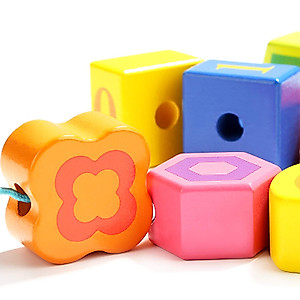 TOP BRIGHT Wooden Lacing Beads for Toddlers, Kids Fine Motor Skills Montessori Toys for 2 Year Old Girls Boys, Threading Toys for Two Year Old Girl Birthday Gifts