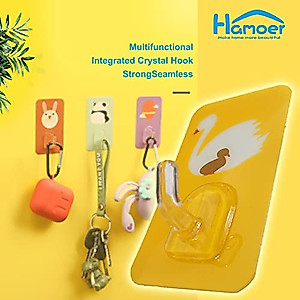 Hamoer Self-Adhesive Wall Hooks for Bathroom Kitchen Laundry Waterproof Non-Rust Color Pattern Home Improvement Sticky Hook 8Pack, Multicolor