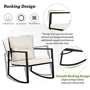 SUNCROWN 3 Piece Outdoor Rocking Bistro Set Black Wicker Furniture Porch Chairs Conversation Sets with Glass Coffee Table, Dark Grey