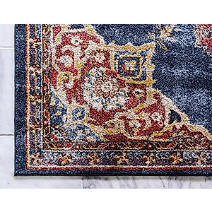 Unique Loom Utopia Collection Traditional Classic Vintage Inspired Area Rug with Warm Hues, 2' x 6' 1" Runner, Dark Blue/Beige