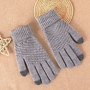 Eseres Grey Gloves Knitted Warm Gloves for Men Women Unisex Touch Screen Fleece Lined Stretchy Mittens Men-Grey