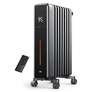 Dreo Oil Filled Radiator Heater, 1500W Electric Heaters for Indoor Use, Safety Heat for Large Room with Remote, 8 Fins, 4 Modes, Digital Thermostat, Overheat & Tip-Over Protection, 24H Timer, Quiet