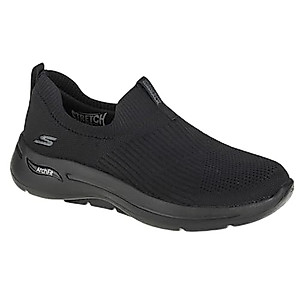 Skechers Women's GO Walk Arch FIT-Iconic Sneaker, Black/Black, 8