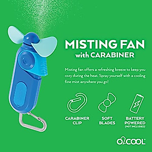 O2COOL Keychain Sport Misting Fan - Pocket Size Battery Powered Portable Fan With Carabiner Clip Small Fan with Mister Handheld Fan Vacation Essentials Hand Fan 2 Pack (Blue)