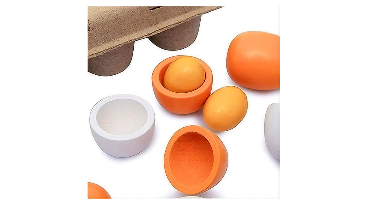 Kids Wooden Egg Kitchen Toy Set - 6 PCS Play Food
