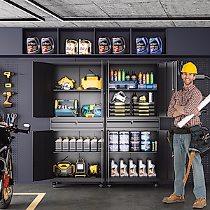 Yizosh Metal Garage Storage Cabinet with Locking Doors and Adjustable Shelves, Rolling Tool Storage Cabinet with 4 Wheels and 1 Drawer - 73" Steel Locking Cabinet for Garage, Warehouse (Black)