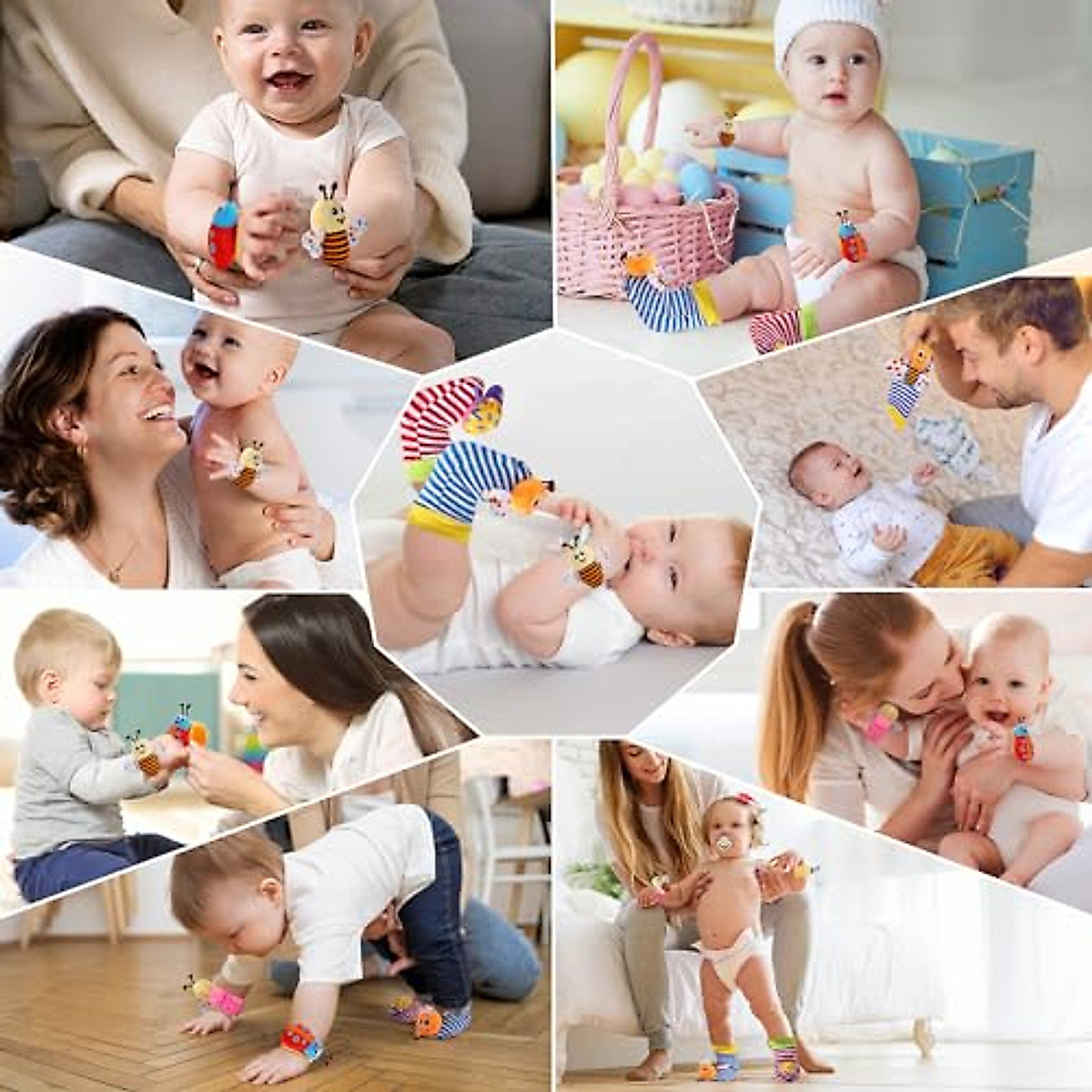 PADONISE Baby Wrist Rattle Socks and Foot Finder Set Baby Rattles Toys for 0-12 Month, Infant Girl Boy Toys for Babies 3-6 Months, Newborn Hand & Foot Toys for 0 to 9 Months, Baby Shower Gifts