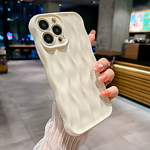 HYUEKOKO Water Ripple Pattern Case for iPhone 13 Pro Max Soft TPU Shockproof Camera Protective Back Cover for Women Girl Curly Wave Frame Phone Case for iPhone 13 Pro Max 6.7 Inch White