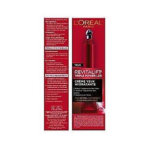 L'Oreal Paris Skincare Revitalift Triple Power Anti-Aging Eye Cream, Under Eye Treatment, with Pro Retinol, Hyaluronic Acid & Vitamin C to reduce wrinkles, de-puff and brighten skin, 0.5 fl. oz.