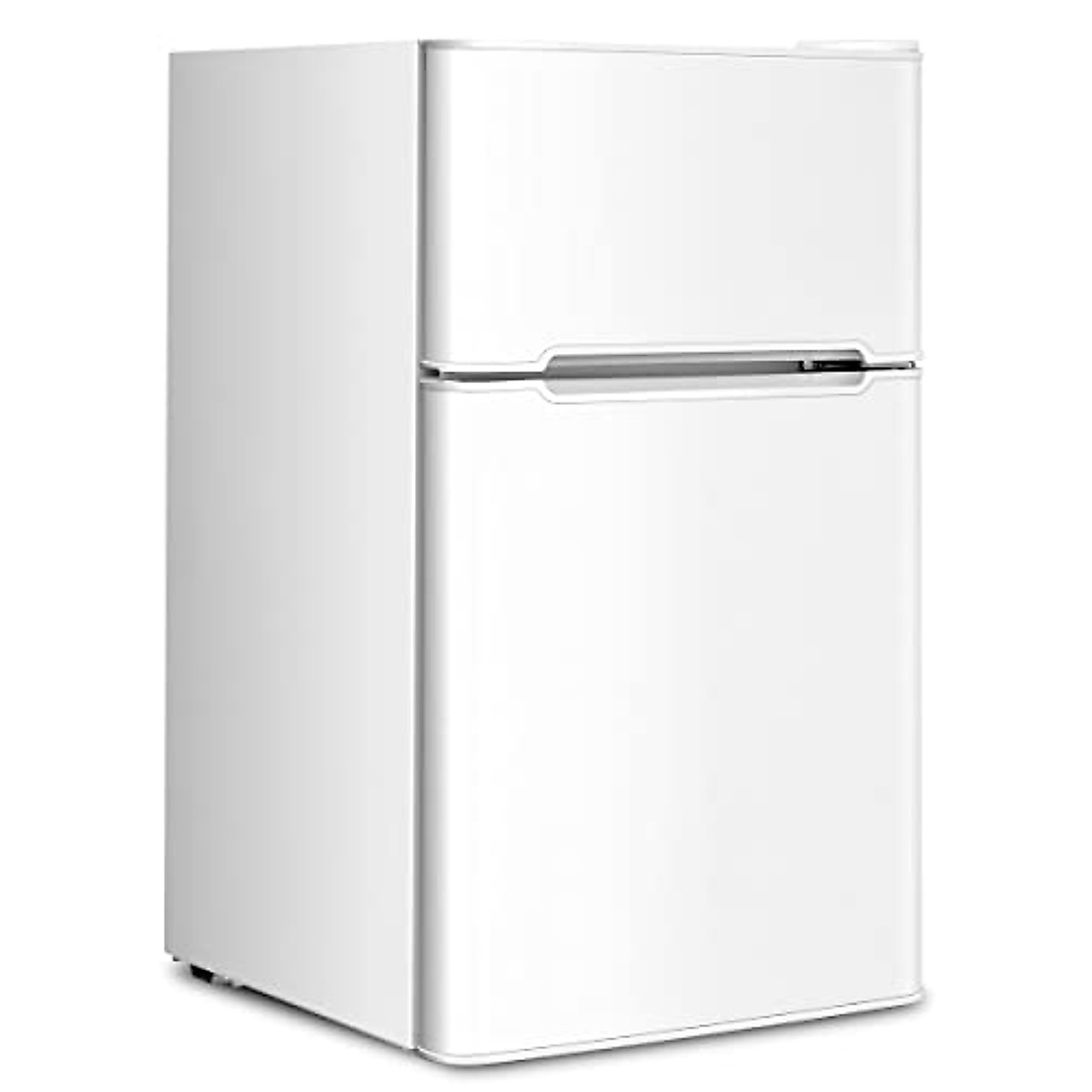 Hysache 3.2 cu ft ompact Refrigerator, Double Door Mini Fridge w/Removable Glass Shelves, Mechanical Control & Angle LED Light, Energy Saving Separate Freezer for Home, Office & Dorm (White)