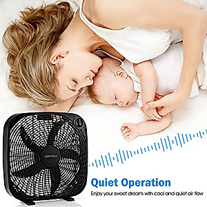 COSTWAY 3-Speed Box Fan, 20 Inches Portable Floor Fan with Knob Control, 2 Supporting Feet, Compact Lightweight Cooling Fan for Full-Force Circulation, Quiet Operation for Home Office Garage, Black