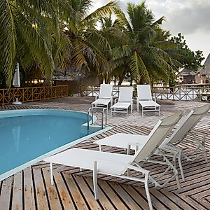 NUU GARDEN Patio Chaise Lounge Outdoor All-Flat 5 Positions Chaise Lounge Chairs All Weather Textile Fabric for Outside, Patio, Garden, Poolside, Beach, White