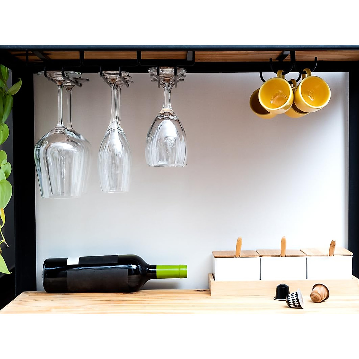 Set of 1 Wine Glass Holder and 1 Drying Mug Hook - Wine Glass Rack for Easy Storage and Organization - Stylish and Sturdy Wine Glass Rack Under Cabinet - Enjoy Your Wine Glass Hooks!