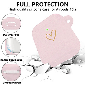 AIIEKZ Compatible with AirPods Case Cover, Soft Silicone Case with Gold Heart Pattern for AirPods 2&1 Generation Case with Cute Butterfly Keychain for Girls Women (Rose Gold)