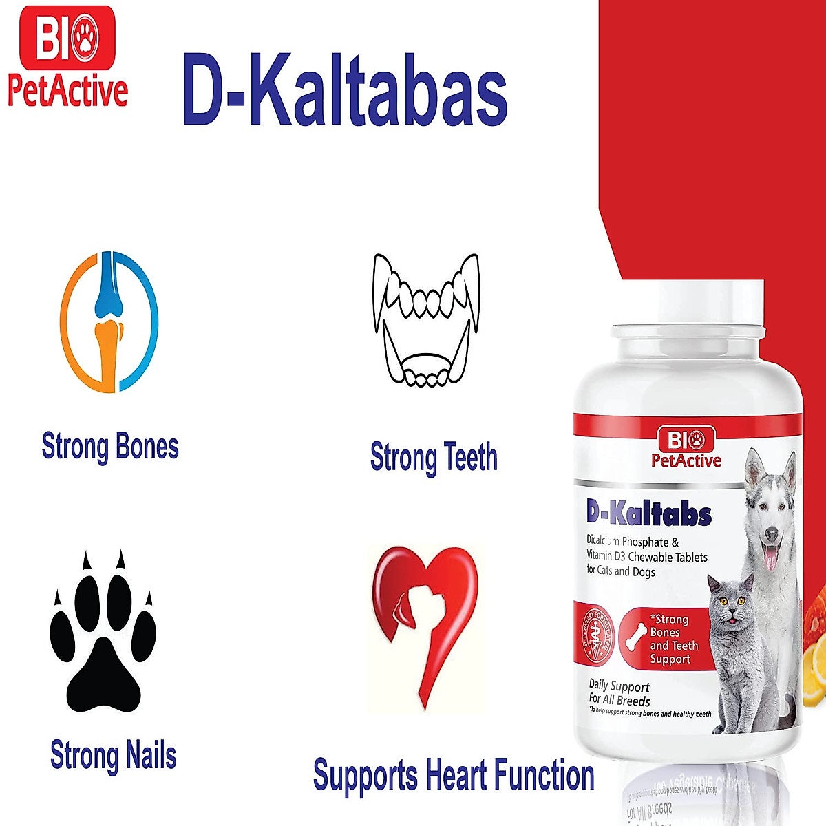 D-Kaltabs Phosphorus, Calcium Vitamin D3 Supplement for Dogs & Cats, Prenatal Pet Vitamins, Daily Pet-Tabs, Strong Nail, Teeth Support, 84 Chewable Tablets
