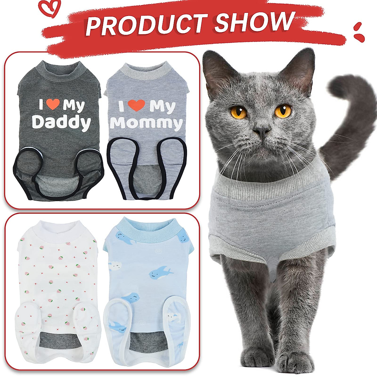 DENTRUN Cat Surgery Anti-Licking Spay Recovery Suit, Cat Small Dog Cone E-Collar Alternative Recovery Shirt After Surgery for Male Female Abdominal Wounds Bandages, Pet Surgical Recovery Snuggly Suit