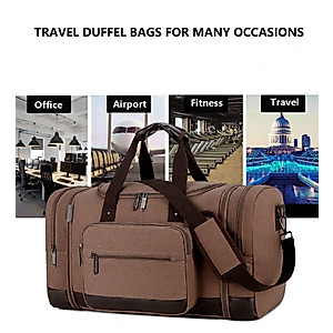 Canvas Duffle Bag for Men(42L/50L), Expandable Capacity Travel Bag with Removable Shoulder Strap Fitness Bag, Suitable for Male Travel, Fitness, Flight Carry on（Black）