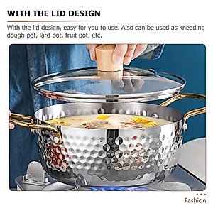 Vaguelly Small Stainless Double Handle Pot Big Pot Ramen Pot Korean Copper Pot Korea Ramen Pot Pan with Lid Korean Ramen Noodle Pot Korean Pot for Ramen Instant Noodle Pot Steel Shin Ramen