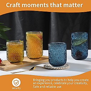 WeirdUncle Set of 8 Vintage Embossed Glassware,4 Highball Glasses 14oz & 4 Rocks Drinking Glasses 9oz, Art Deco, for Beer, Water, Cocktail, Juice, Whiskey, Gift (Green)