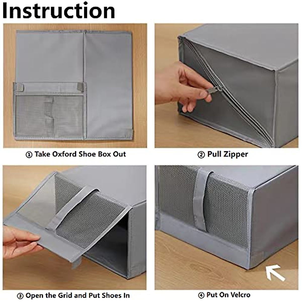 Yagizaai Bayou Fabric Shoe Box, 4 PCS Collapsible Stackable Breathable shoe storage organizer boxes with Clear Window and Handle, Upgraded Shoe Bin & Holder for Up to Size 10