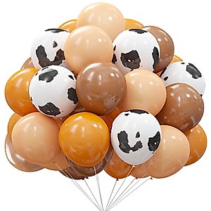 60pcs Western Party Decorations Cow Balloons - 12" Brown Cow Print Cowboy Balloons for Highland Cow Cowboy Baby Shower Farm Birthday Party Decoration Supplies