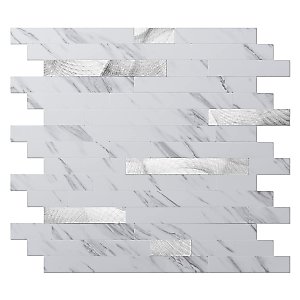 Art3d 10-Sheet Peel and Stick Backsplash Tile for Kitchen Bathroom Fireplace Laundry Room in White Marble Tone