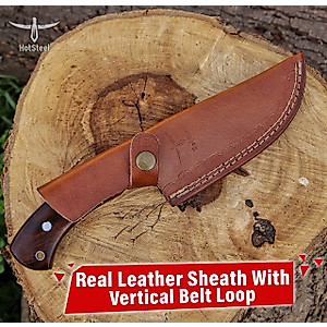 High Carbon Steel Knife - Handmade Full Tang Bushcraft Knife - Hunting Knife, Survival Knife, Fixed Blade Knife & Camping Knife - Camping Knives & Hunting Knives with Rosewood Handle & leather Sheath