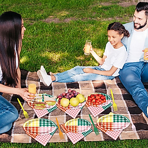 Lonfliness 96 Pcs Camp Gingham Paper Plates and Napkins Gingham Checkered Bachelorette Party Supplies Gingham Birthday Tableware Set Plaid Camping Themed Summer Party Favors Baby Bridal Shower Decor