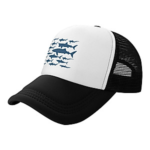 Waldeal Boys' Ocean Shark Trucker Hat Floral Sea Fish Adjustable Mesh Hat Kids' Baseball Trucker Cap Black