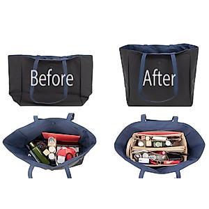 DailyPlus Purse Organizer Insert with Zipper Felt Bag Organizer Handbag Organizer Insert Bag in Bag Organizer with Key Chain for Tote Purse Bag Black Small